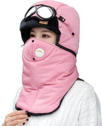 Generico Bonnet dhiver en coton, 24 x 40 x 4,6 cm Thermal Hat Windproof Cold-Resistant | Neck Warmer amovible avec lunettes int&eacute;gr&eacute;es, casque dext&eacute;rieur pour l