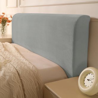 Generic Samtgummierte Bettkopfteil Bezug Schutzh&uuml;lle in voller Gr&ouml;&szlig;e einfarbig dehnbar staubdicht Kopfteil Bezug Schutzh&uuml;lle f&uuml;r Schlafzimmerdekoration Hellgr
