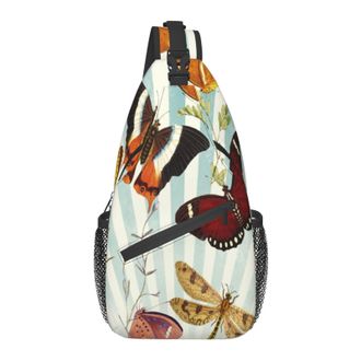 AOOEDM Vintage Bunte Schmetterling Insekt Kreuz Brusttasche Diagonal Sling Rucksack Crossbody Umhängetasche Reisen Wandern Daypacks für Männer Frauen