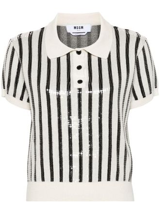 Msgm pull orné de sequins à rayures - Blanc