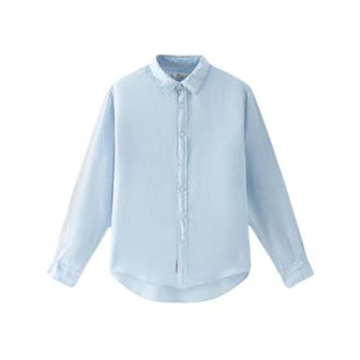 Woolrich Homme, Chemises, Bleu, Taille: S Chemise &agrave; Col Mao en Lin