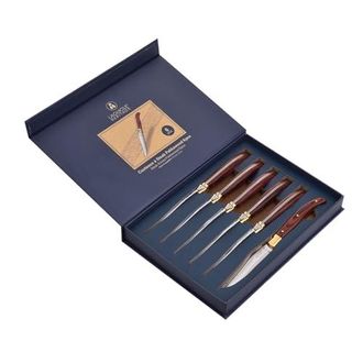 Laguiole Set de couteaux &agrave; steak Laguiole Heritage - 6 pi&egrave;ces - Couteau &agrave; steak avec manche en bois noble Pekka - Acier inoxydable - Set de couteaux de haute q