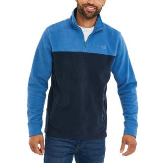 Threadbare Wham Herren Two-Tone Colourblock Microfleece-Pullover mit Viertelrei&szlig;verschluss, Kobaltblau/Marineblau, M