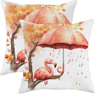 Generic Herbstflamingos Dekokissenbezug Komfort Kissenbezug Atmungsaktiv Kissenh&uuml;llen F&uuml;r Bett Hotel B&uuml;ro 45X45Cm 2Er Set