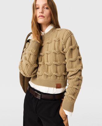 Stella McCartney Falabella Cable-Knit Crewneck Jumper,, Size: XS