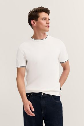 Bugatti Herren Strick-T-Shirt mit Rundhals aus Viskose-Mix - Ecru