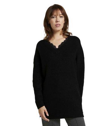 Tom Tailor Damen Spitze Pullover, 14482-Deep Black, S