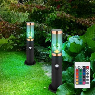 Globo Lighting Standleuchte Au&szlig;enbeleuchtung dimmbar mit Fernbedienung rauch Kupfer Au&szlig;en mit Bewegungsmelder Garten Stehlampe, Edelstahl Kunststoff, 1x 8,5W 806lm