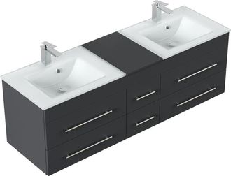 Magnolia Home Badm&ouml;bel Vitro XL mit Doppel-Glasbecken SoftClose grafit