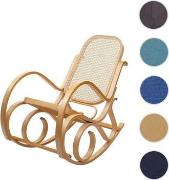 Mendler Rocking-chair fauteuil &agrave; bascule, couleur noyer, rotin