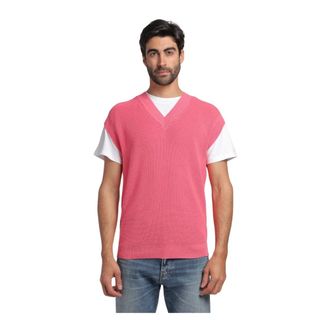 Amaranto Gerippter V-Ausschnitt Pullover - - Knitwear - Herren - Rosa - M
