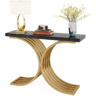 Tribesigns Schmal Konsolentisch, Beistelltisch mit Gold Metallgestell, 100 x 30 x 80 cm Flurtisch, Kleiner Ausstellungstisch, Sofatisch f&uuml;r kleinen Raum, f&uuml;r