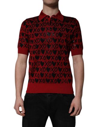Dolce & Gabbana Mens Silk Hearts & Xs Jacquard Polo Red Polyurethane Nylon