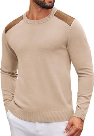 Coofandy Herren Rundhalsausschnitt Pullover Langarm M&auml;nner Basic Casual Modischer Strickpullover Helles Khaki 3XL
