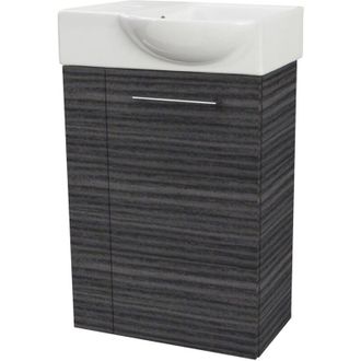 Fackelmann B. perfekt sbc G&auml;ste-WC Set 2 Teile - Waschtischunterschrank in Holz Anthrazit mit Waschbecken Keramik - Waschbeckenunterschrank schmal - T&uuml;ranschlag
