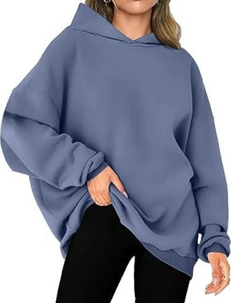 Generic Sweat &agrave; capuche surdimensionn&eacute; en polaire confortable avec poches pour femme, bleu mer, XXL