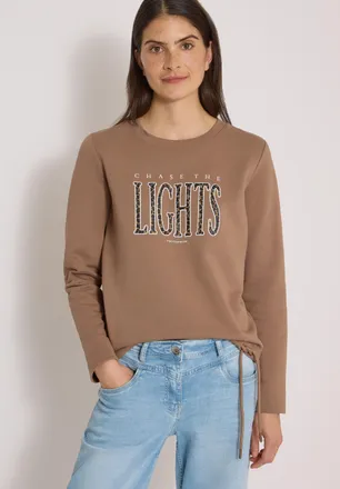 Cecil Sweatshirt CECIL, Damen, Gr. XXL (46), braun (creamy mocha), Web, 65% Baumwolle, 35% Polyester, bedruckt, normal, Rundhals, abgesteppt, Sweatshirts Sw