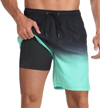 Generic Maillot de bain 2 en 1 pour homme avec doublure de compression - Respirant - S&eacute;chage rapide - Short de bain d&eacute;contract&eacute; - Short de bain court avec sli