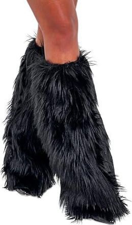 Generic Jambi&egrave;res noires en laine et fille, couvre-bottes de manchettes, ensemble daccessoires de No&euml;l chauffage bottes, Noir, taille unique