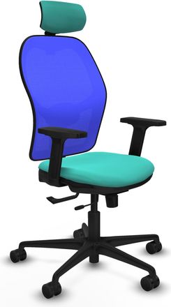 Piqueras y Crespo Ergonomischer Stuhl mit 2D-Armen, h&ouml;henverstellbare Lendenwirbelst&uuml;tze und Kopfteil, h&ouml;henverstellbar und neigbar, Blau/T&uuml;rkis