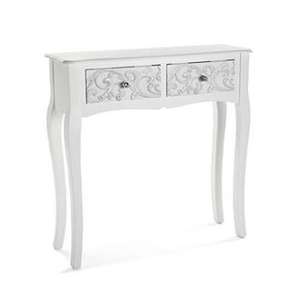 VERSA Anjali Meuble dEntrée Étroit pour Entrée ou Couloir, Table Console, avec 2 tiroirs, Dimensions (H x l x L) 80 x 25 x 80 cm, Bois, Couleur: Blanc