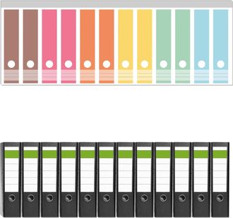 Wallario 12 Stück breite Ordner inkl. Klebeetiketten mit Motiv Regenbogen in Pastelltönen - Set mit Rückenschildern/Ordnerrücken Stickern