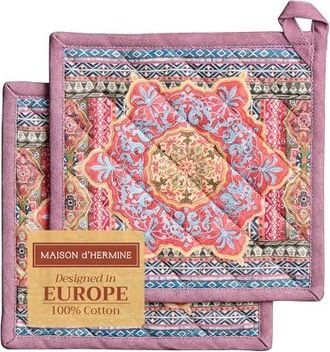 Maison d'Hermine Lot de 2 maniques de cuisine 100 % coton (20 cm x 20 cm) Hotpad r&eacute;sistants &agrave; la chaleur avec noeud pour la f&ecirc;te des m&egrave;res, la p&acirc;tisserie, la maison, I