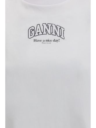 Ganni Womens Crewneck T-Shirt Bright White Cotton T-Shirts & Jerseys