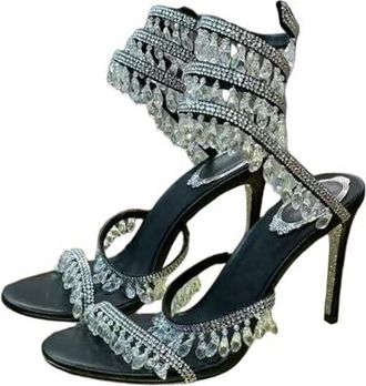 Generic YUJIEBB Sandales d&eacute;t&eacute; &agrave; talons hauts pour femme avec strass et perles de cheville serpent ficelle autour des chaussures de mariage sandales de gladiat