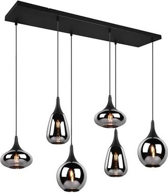 Trio Leuchten Pendelleuchte Lumina 317000632, Metall Schwarz matt, Glas chrom bedampft, exkl. 6x E14