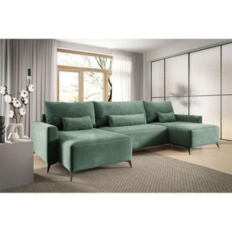Fun M&ouml;bel Wohnlandschaft mit Schlaffunktion SILVES Sofa U-Form Stoff Poso Gr&uuml;n
