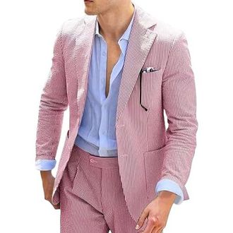 Generic Ensemble de costume fin en seersucker ray&eacute; pour homme - Tenue d&eacute;t&eacute; pour la plage et le mariage - 2 pi&egrave;ces - Costume classique &agrave; ventouse, Rouge, XXL