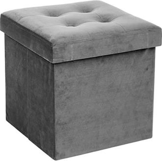 Atmosphera Atmosphera - Pouf Coffre Pliant Lysandre - Gris Velours, 38 x 38 cm, Assise Capitonné - pour Salon, Chambre