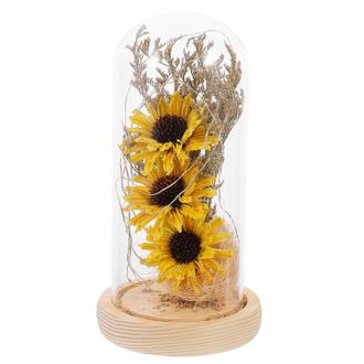 BESPORTBLE LED Sonnenblumen Lampe mit Glasabdeckung Warmes Nachtlicht Deko f&uuml;r Zuhause und K&uuml;nstliche Sonnenblume mit Flachem Sockel Stilvolles Lichtornament f&uuml;r