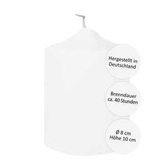 Fink kleine wei&szlig;e Stumpenkerze - f&uuml;r Windlichte Kerzenst&auml;nder Laternen - lange Brenndauer ca 40 Stunden - H 10 cm &Oslash; 8 cm