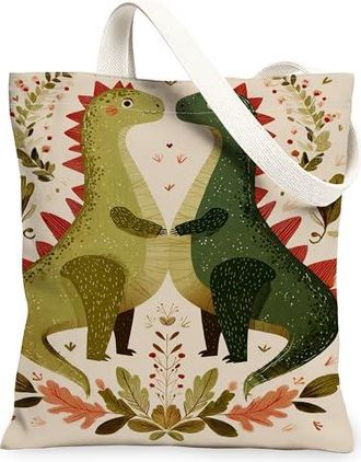 Generic Sacs fourre-tout en toile motif dinosaure floral, sacs d&eacute;picerie r&eacute;utilisables, sacs d&eacute;picerie r&eacute;utilisables, l&eacute;gers et lavables &agrave; l&eacute;paule S, multicol