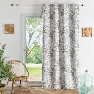 HOME MAISON QABANE - Rideau Jacquard Motif Jungle - Polyester - Tissage Chenille Jacquard - OEillets pour Installation Facile - Id&eacute;al pour Salon, Chambre, Salle &agrave;
