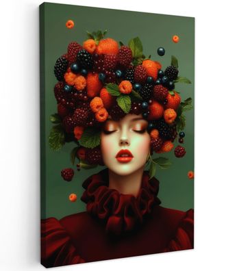 MuchoWow &copy; Wandbilder 40x60 cm Schlafzimmer Home Deko Wohnung Bild Wohnzimmer Fotoleinwand Wand Bilder Leinwand Wall Decor Frau - Erdbeeren - Himbeeren - Bromb