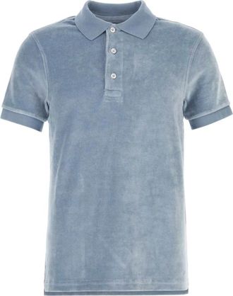 Tom Ford Homme, Tops, Bleu, Taille: L Polo SS en Velours Modal