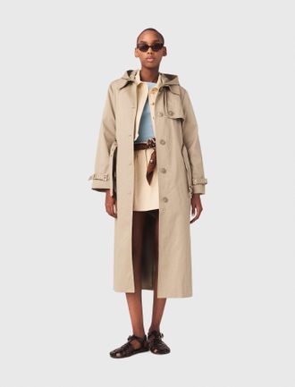 Maje Trenchcoat Mit Abnehmbarer Kapuze - Kamel - Maje