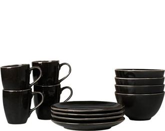 Broste Copenhagen Broste Copenhagen Nordic Coal Fr&uuml;hst&uuml;cksset f&uuml;r Vier Personen aus Steingut mit reaktiver Glasurin der Farbe Charcoal, 14463403
