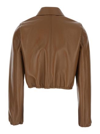 Gucci Womens Jacket Cropped Leather Brown Lamb Coat