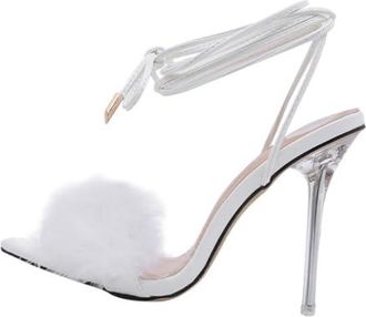 Garneck Sandales &agrave; Talons Hauts Creuses avec Anneau de Pied pour Femme Design Estival &Eacute;l&eacute;gant Bride Arri&egrave;re et Talons Carr&eacute;s Confort pour Soir&eacute;e et Travail Bl