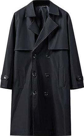 Generic Manteau Homme Hiver,Mens Anoraks - Printemps et Automne coupe-vent mi-longue double manteau ample version jeune style masculin polyvalent (Black, XXL)