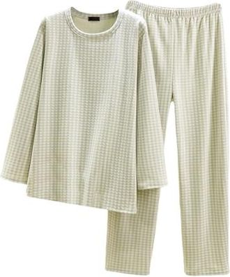 Generic Pyjama en Polaire pour Homme - 2 pi&egrave;ces - Baggy - Grande Taille - T-Shirt &agrave; Manches Longues + Pantalon de Pyjama &agrave; Carreaux - Ensemble de Pyjama 2 pi&egrave;