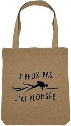 Fabulous Sac Shopping Tote Bag Aspect Lin - JPeux Pas Jai Plong&eacute;e sous Marine Mer Oc&eacute;ans - Sac de Courses Toile Epaisse 360g Beige Naturel Cabas Port&eacute; Epaule S