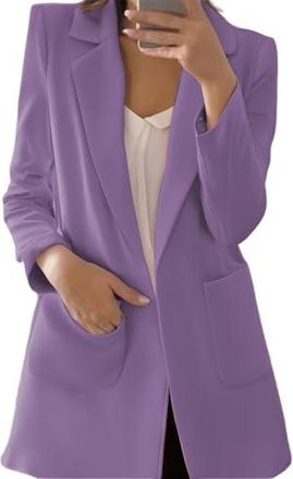 Generic Vestes pour femmes 2026 &agrave; col crant&eacute; pour femmes - Veste habill&eacute;e d&eacute;contract&eacute;e ouverte sur le devant &agrave; manches longues en tricot doubl&eacute; tendance (tail