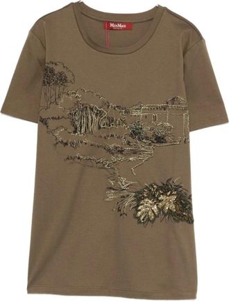 Max Mara Femme, Tops, Vert, Taille: 38 FR Embellished Crew Neck Short Sleeve Sweater