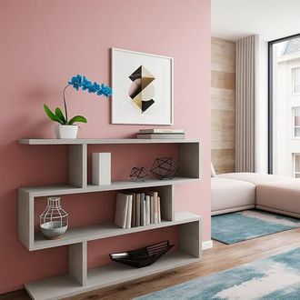 Dmora Hampton-B&uuml;cherregal, niedriges doppelseitiges B&uuml;cherregal, Regal mit drei F&auml;chern, modernes B&uuml;roregal, 110 x 24 x 97 cm, Betongrau