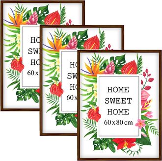 MG Design Set aus 3 Braun Bilderrahmen 60 x 80 cm - Aus echtem Holz mit Acrylglas, zum Aufh&auml;ngen & Aufstellen, f&uuml;r Fotos, Poster & Puzzle